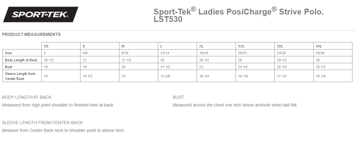 LST530 size chart – Wild Pony Boutique